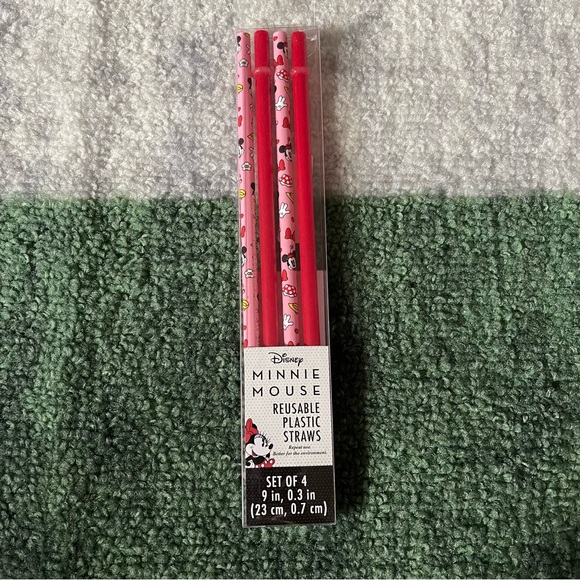 Disney | Dining | Disney Minnie Mouse Reusable Plastic Straws Set Of 4 ...